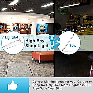 Lightdot 2 Pack LED High Bay Shop Light, 4FT (Large Area Illumination) 265W 38000LM [Eqv.1000W MH/HPS] 5000K Daylight Linear Hanging Light for Warehouse, Energy Saving Upto 10000KW/5Yrs(5Hrs/Day)