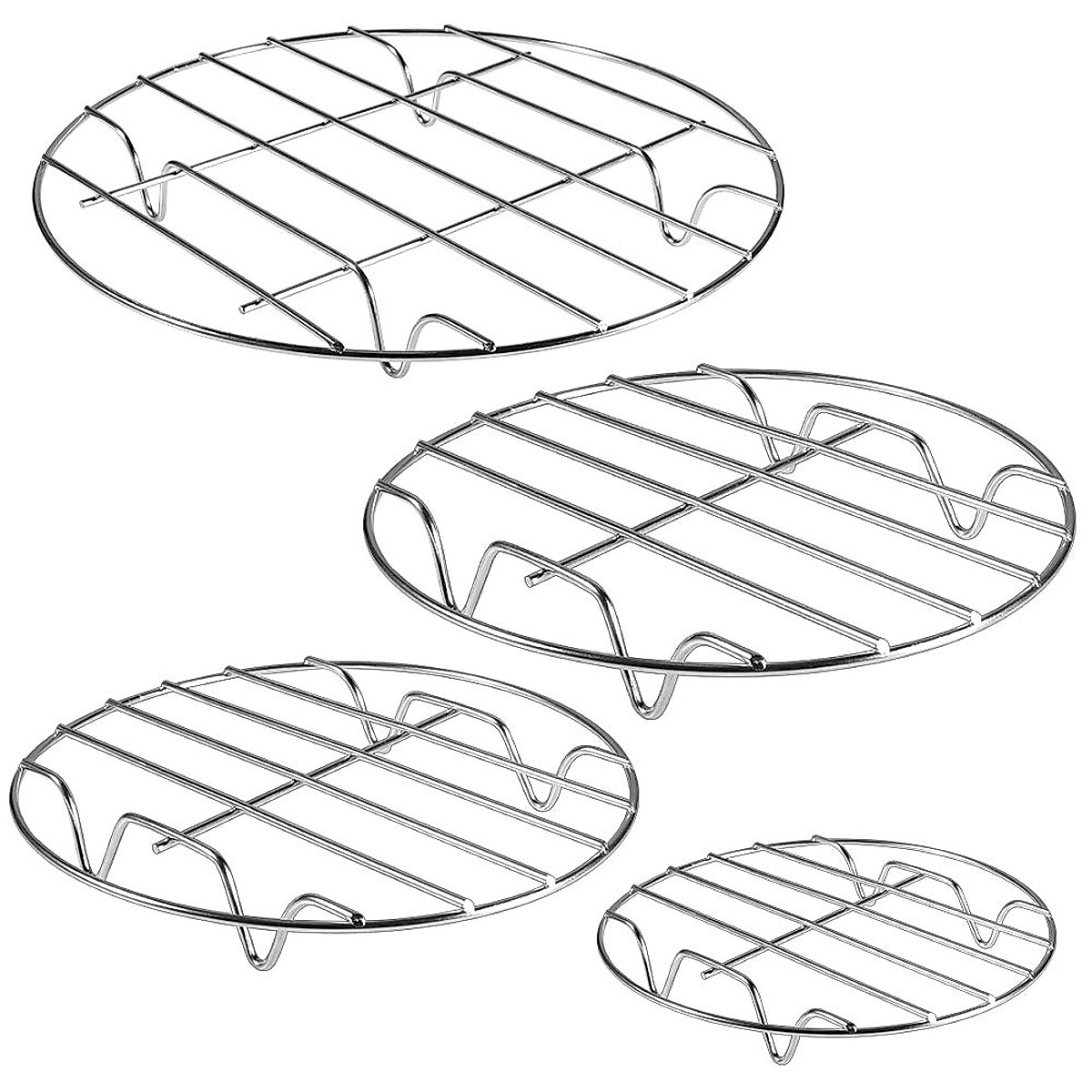 Picowe 4Pack 7, 8, 9, 10inch Cooling Racks Steamer Rack Steaming Baking Rack Set Stainless Steel Round Rack for Baking Canning Cooking Steaming Lifting Food in Pots Fits Air Fryer Pressure Cooker