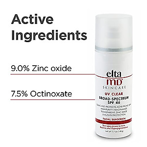 EltaMD UV Clear SPF 46 Face Sunscreen, Broad Spectrum Sunscreen for Sensitive Skin and Acne-Prone Skin, Oil-Free Mineral-Based Sunscreen Lotion with Zinc Oxide, Dermatologist Recommended, 1.7 oz Pump