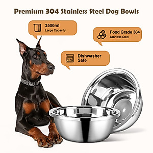 Siooko Elevated Dog Bowls for Large Dogs, Wood X-Large Dog Raised Dog Bowl Stand with Two 3.5L Stainless Steel Dog Food & Water Bowls for Extra Large Dogs Non-Slip Feet (11.8" Tall, 118 oz Bowl)
