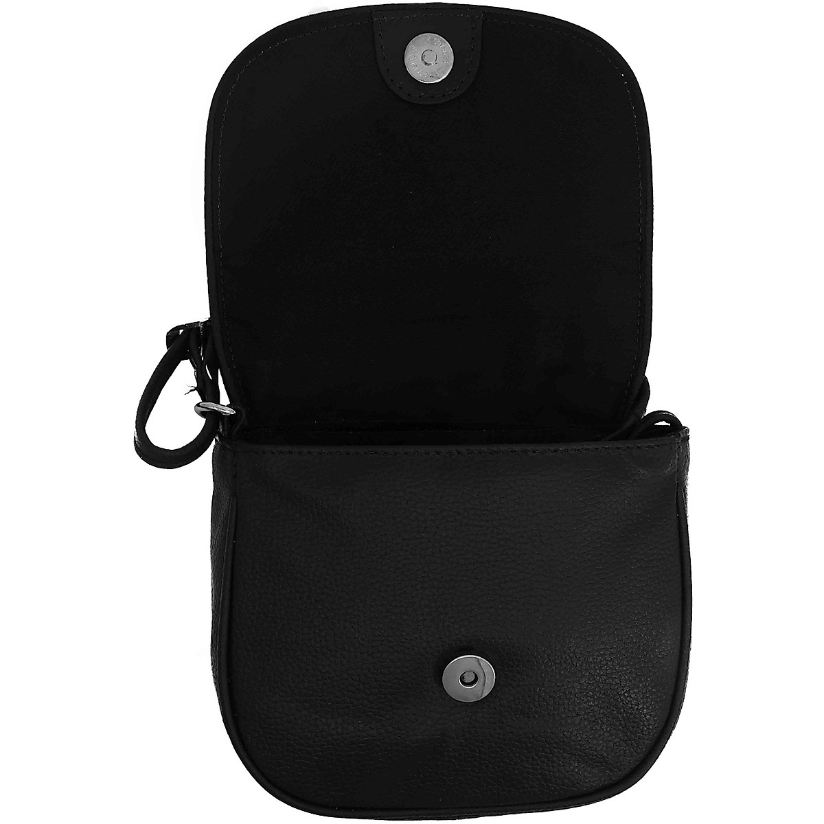 Genuine Cowhide Black Leather Crossbody Bag (5.5” X 7.5”) With Flap Closure