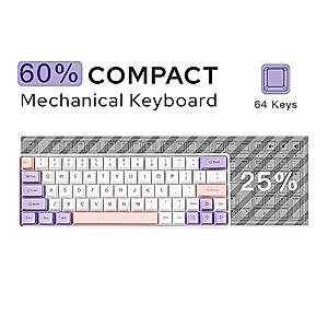 EPOMAKER EP64 60% Mechanical Keyboard, Wireless Gaming Keyboard, 2.4GHz/Bluetooth 5.0/USB-C Custom Keyboard, Hot Swappable, NKRO, Programmable wtih Dye-sub PBT Keycap for Mac/Win (Flamingo Switch)