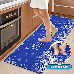 ASPMIZ Christmas Hallway Runner Rug, Winter Snowflake Laundry Room Rug Runner Non Skid Rubber Xmas Snow Entrance Mat Blue, Christmas Decorations Floor Comfort Mat for Hallway Entryway, 20 x 60 Inches