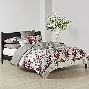 N Natori Cherry Blossom Fashion Throw Pillow, Global Inspied Applique Square Decorative Pillow, 18X18, Biking Red