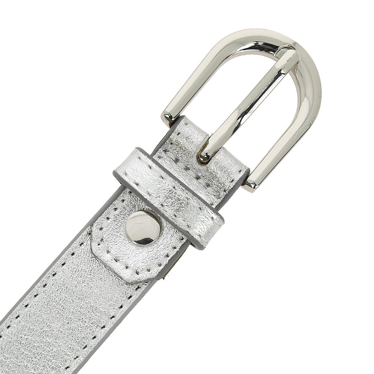 FASHIONGEN - Women genuine Italian leather belt LUNA, Made in France - Silver, 85 cm (33 in) / Waist size 31 to 32