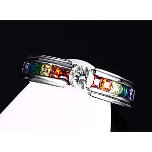 VNOX Stainless Steel Gay Pride Rainbow CZ Relationship Engagement Promise Rings Weeding Band for Lesbian,Size 8