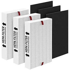 HPA100 True HEPA Replacement Air Filter Compatible with HPA094, HPA104, HPA105 HPA3100, HPA5100 Series Purifier, Replace HRF-ARVP100, 3 HEPA Filter R and 3 Pre-Cut Carbon Filter A