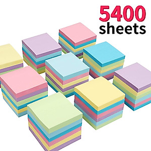 MyLifeUNIT Sticky Notes 3x3, Bulk Pack 54 Note Pads 5400 Sheets for Daily Reminder, Self-Stick Notes with 6 Assorted Colors