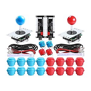 Easyget 2-Player DIY Arcade Kit USB to Joystick Arcade DIY Parts Kit For PC, Windows, MAME, Raspberry Pi - 2x Zero Delay USB Encoder + 2x Arcade Joystick + 20x Arcade Buttons Color: Red + Blue