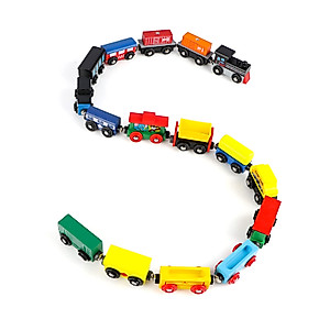 Wondertoys Wooden Train Set 16 PCS Train Toys Magnetic Set includes Storage Bag - Wooden Train Track Accessories - Wooden Magnetic Train Set for Toddlers Kids Boys and Girls