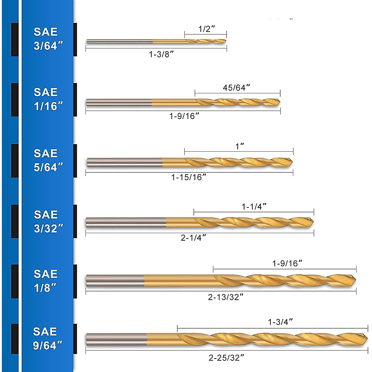 60 Pcs Titanium Twist Drill Bit Set Mini Micro Drill Bit Set 3/64"-1/8" Metal, High Speed Steel, Aluminum Alloy,Micro Drill Bit for Wood, Plastic Wood Drill Bit Sets