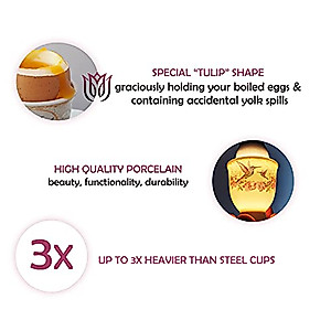 NobleEgg Egg Cups for Soft Boiled Eggs - Vintage Style Porcelain Egg Cups Holders, Authentic Egg Spoons 18/10 Stainless Steel