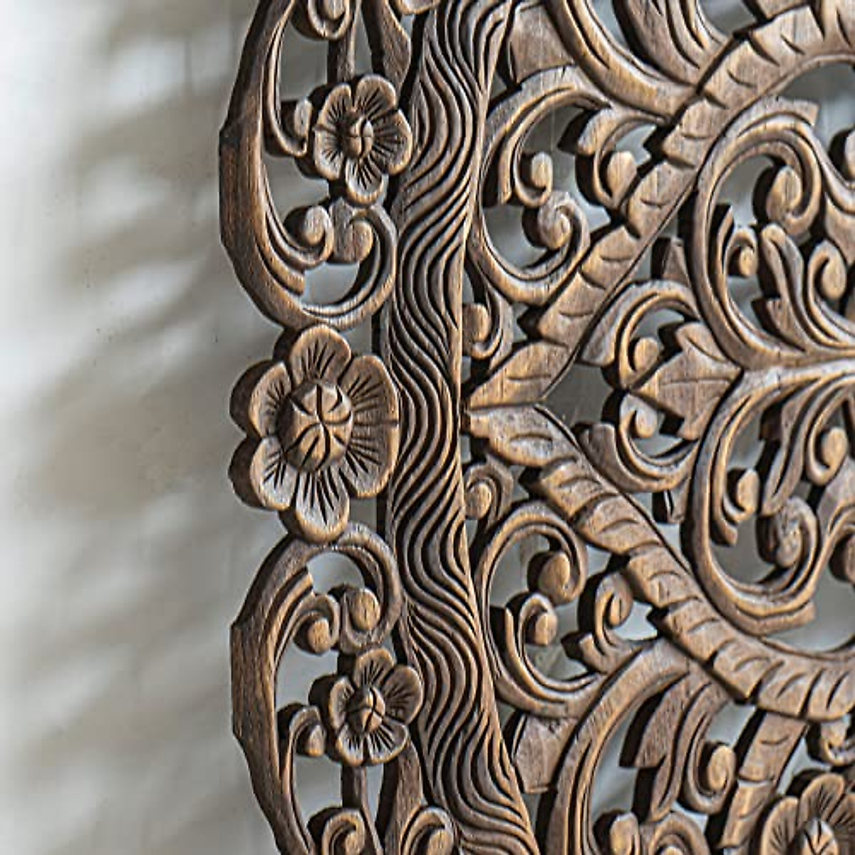 Queen Size Boho Carved Wood Bed Headboard Hand Sculpted Wall Art Hanging from Chiang Mai Thailand 60 Inches