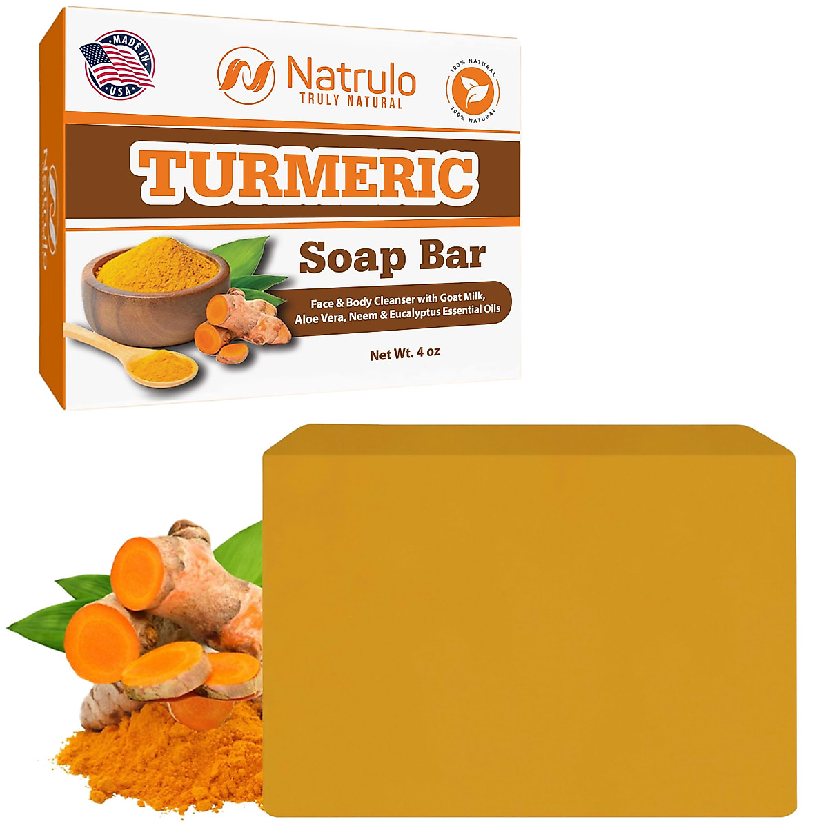Turmeric Soap Bar for Face & Body – Natural Turmeric Skin Brightening Soap for Dark Spots, Intimate Areas, Underarms – Turmeric Face Wash Reduces Acne, Scars & Cleanses Skin – Made in USA