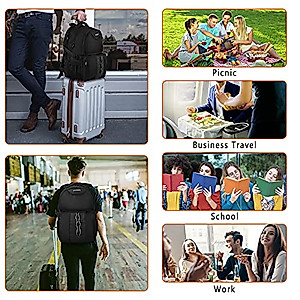 Lunch Backpack for Men, 15.6 Inch Laptop Backpack with Lunch Box, Insulated Cooler Backpack with USB Port, School Backpack Bookbag for College Work Commuter Picnic Gifts for Men Women, Black