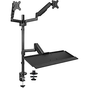 VIVO Black Dual Monitor Sit-Stand Height Adjustable Workstation, Standing Desk Mount with Pneumatic Spring, Holds 2 Screens up to 32 inches STAND-SIT2B