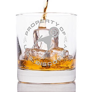 STAR TREK Property of Discovery Etched Whiskey Glass - Officially Licensed, Premium Quality, Handcrafted Glassware, 11 oz. Rocks Glass - Perfect Collectible Gift for Series Lovers & Special Occasions