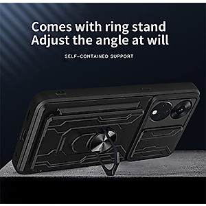 CCSmall for Oppo Reno8 T 5G Case with Slide Camera Cover, Heavy Duty Protective with Ring Kickstand & Card Holder Cell Phone Case for Oppo Reno8 T 5G LJK Red