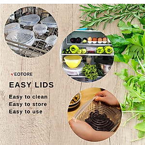 Silicone Stretch Lids, Reusable Plastic Wrap Alternative, 6 Pcs Silicone Lids, Eco Friendly Food Storage Covers for 3” - 11” Container, Bowl, Cup – Dishwasher Safe Bowl Covers, Clear