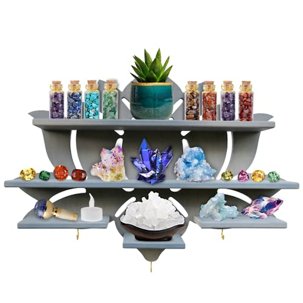 Chakral Lotus Flower Floating Shelf for Crystals, Rocks, Essential Oils, and Plants | Perfect Crystal Display Shelf for Hippie, Zen, and Spiritual Wall Decor
