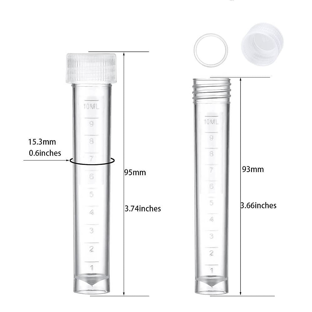 BKMAMLAB 50PCS 10ml Plastic Small Vials with Screw Caps Sample Tubes Cryotubes,PP Material, Free from DNase, RNase, Human DNA