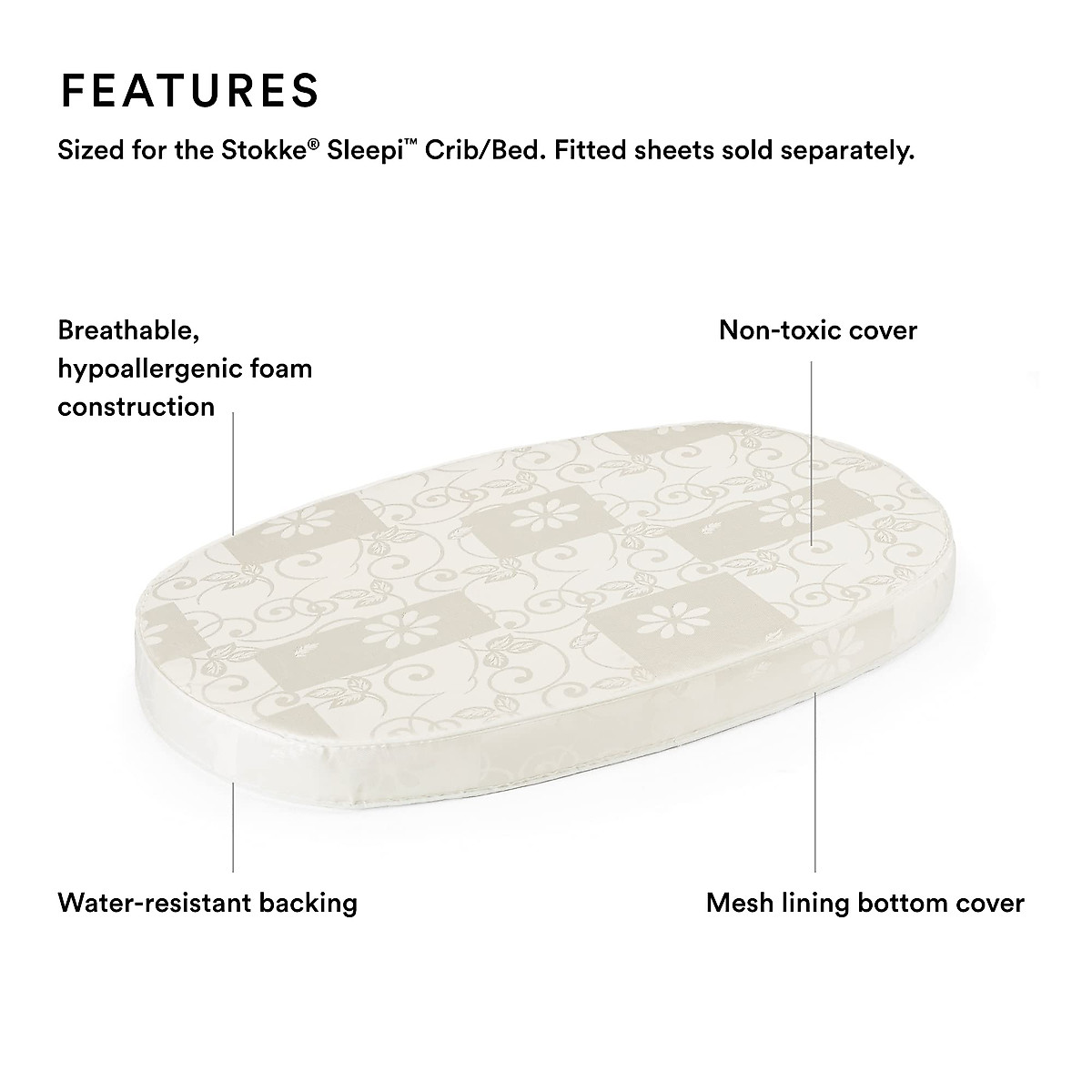 Stokke Sleepi Mattress, Natural White - Foam Crib/Bed Mattress - Offers Comfort & Support for Children - Includes Non-Toxic Cover