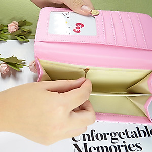 Kawaii Kitty Cat Wallet with A Keychain, ID Card Holder Purse Pouch with Buckle, PU Wallet Durable Card Holder Credit Card Holder Money Bag for Students Teens Girls Boys