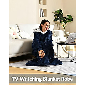 ZAKUN Oversized Wearable Blanket Hoodie,Unisex Thick Long Blanket Hoodie for Women,Cozy Giant Fleece Lounging Hoodie Blanket