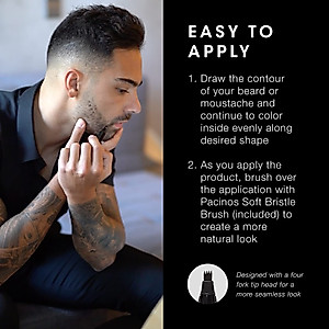 Pacinos Beard Pencil Filler - Water Proof, Long Lasting Coverage & Natural Finish - Beard, Moustache & Eyebrows - Micro-Fork Tip for Seamless Application - Bristle Brush Included (Dark Brown)