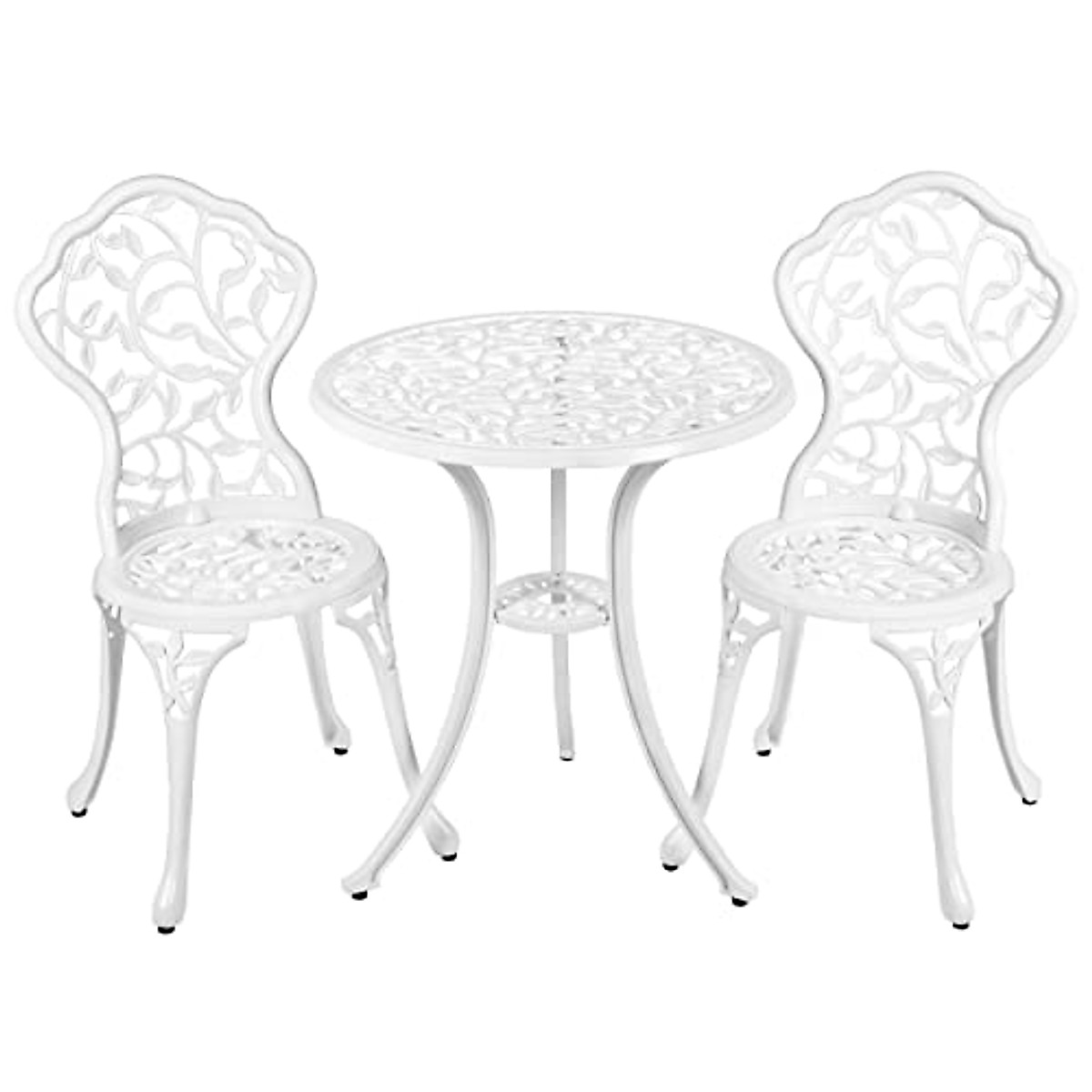 CIYOUNG Patio Bistro Set 3-Piece Outdoor Cast Aluminum All Weather Rust-Resistant Bistro Table Set w/ 2 Chairs - Leaf Style White Finish