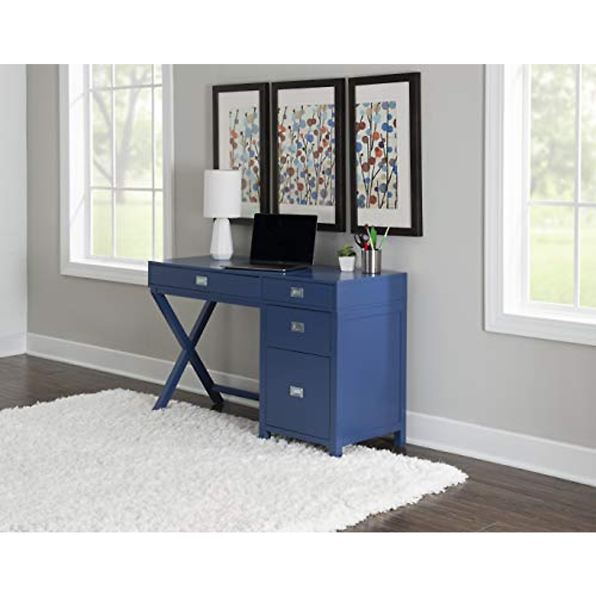Linon Sadie Navy Blue Modern Classic Side Storage Desk