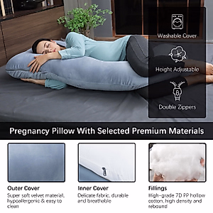 MOON PARK Pregnancy Pillows for Sleeping - U Shaped Full Body Maternity Pillow with Removable Cover - Support for Back, Legs, Belly, Hips - 57 Inch Pregnancy Pillow for Women - Grey