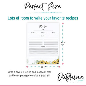 Outshine Premium Recipe Paper for 8.5" x 11" Recipe Binders, Sunflower Design (50 Sheets) | Refill Pages for Recipe Binder | No-Smear Matte Paper | Great Gift for Mom, Sister, Daughter, Friend