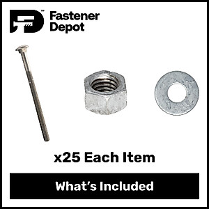 FASTENER DEPOT 1/2inches-13 x 12inches Hot Dipped Galvanized Carriage Bolt w/Nuts & Flat Washers, Quantity 25 - by Fastener Depot, LLC