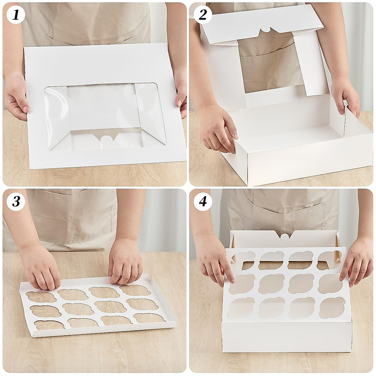 Kucoele 12 Count Cupcake Boxes, 2 Pack White Cupcake Containers with Windows and Inserts, Disposable Cupcake Carriers for Muffins, Treats, Pastries, 13 x 10 x 4 Inches