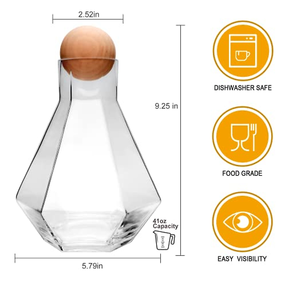 Cadamada Wine Decanter,Diamond Carafe Set with Cork Ball Stopper,Delicate Decanter Set for Tequila, Brandy, Scotch & Vodka, Gifts, Bar & Party Decorations