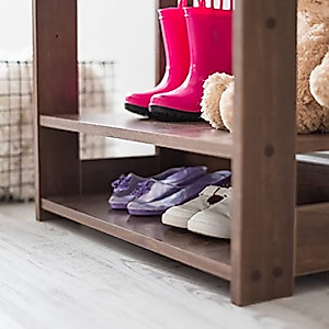 IRIS USA Open Wood Clothing Costume Garment Hanging Rack Armoire Wardrobe Dresser Organizer with Shoe Shelves and Side Hook, for Nursery, Kids Room, Closet, Dress-Up Center, Small Spaces, Brown