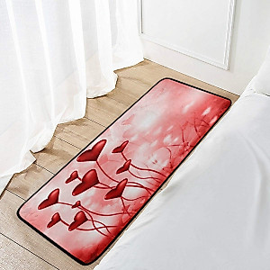 Kitchen Rugs Valentines Cute Heart Flower Design Non-Slip Soft Kitchen Mats Bath Rug Runner Doormats Carpet for Home Decor, 39" X 20"