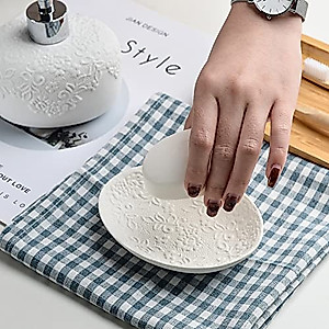 Bathroom Accessories Set with Embossed Design 5PCS, Ceramic White Bathroom Accessory Set, 2Pcs Bathroom Soap Dispenser 14oz, 2Pcs Tumbler Cup, 1Pcs Soap Dish, ANTIS'S HOME