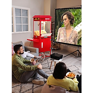 RIEDHOFF Commercial Popcorn Machine with Cart, [ 8 Oz Kettle ] [ 3 Mins ]Professional Popcorn Maker Machine Makes Up to 60 Cups, [With Lockers] [10PCS Popcorn Bucket ] for Home Movie Theater Style