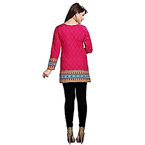 Maple Clothing Women's Kurti Kurta Top Tunic Printed from India (Pink, 3XL)