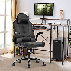 PC Gaming Chair Office Chair, Ergonomic Desk Chair with Headrest& Lumbar Support, Adjustable High Back PU Leather Computer Chair Racing Rolling Swivel Task Chair for Adults, Grey