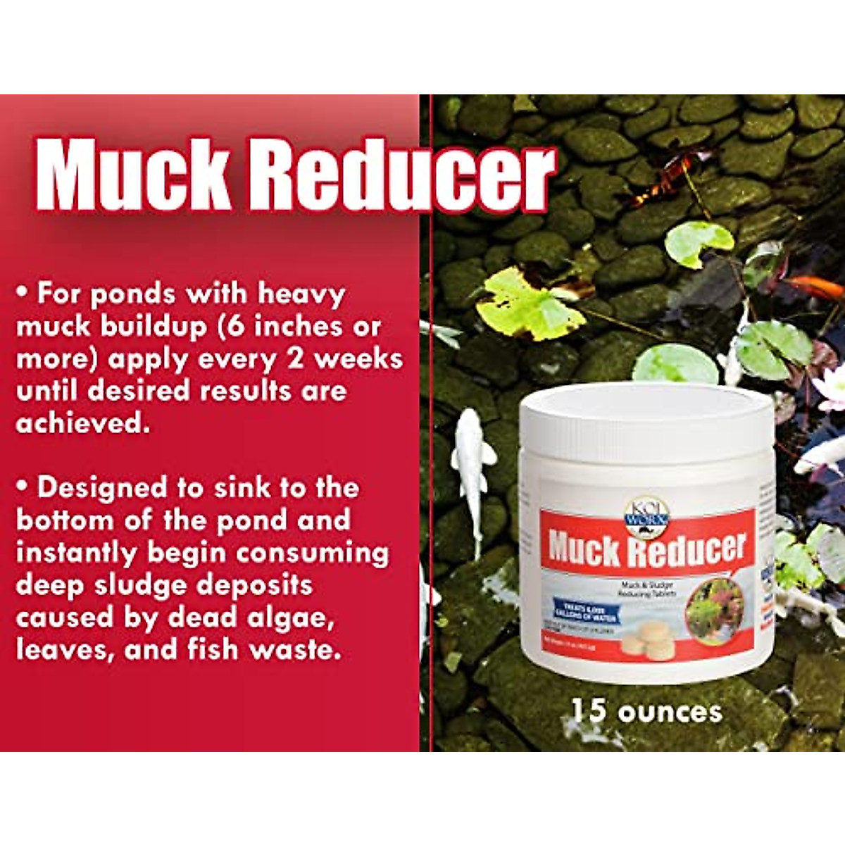 KoiWorx Muck Reducer, 145 Tablets Treats up to 6,000 Gallons of Water, Beneficial Bacteria Reduces Muck, Sludge and Organic Build up, Formulated for Ponds, Water Features and Safe for Koi
