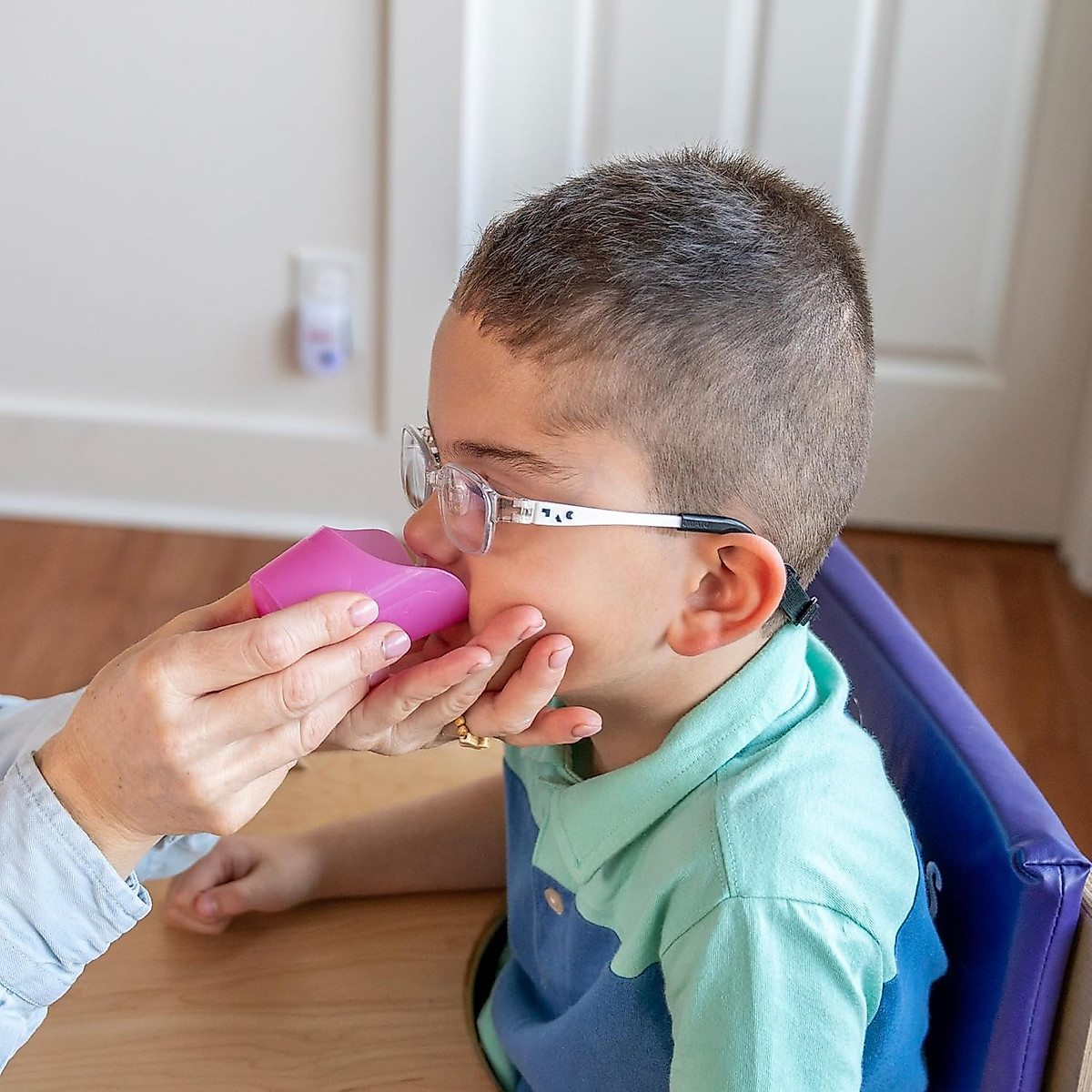 TalkTools Cut Out Cups for Special Needs - Glass Set for Physical Therapy, Recovery and Rehabilitation | Motor and Coordination Support | Easy Drink Therapy Cups for Elderly - 1.5 Oz Pink (2 Pk)