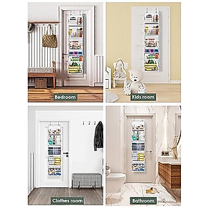 PHOTOONE 5-tier Over The Door Storage Hanging Organizer, Clear Hanging Storage Pantry Organizer, Large Capacity Door Organizer for Closet, Bedroom, Baby Nursery, Bathroom and Sundries