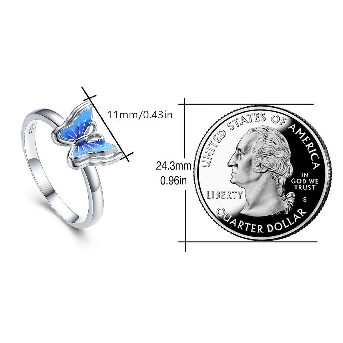 CHENGHONG Butterfly Ring 925 Sterling Silver Stereoscopic Nature Butterfly Jewelry for Mom Minimalist Animal Statement Promise Engagement Wedding Ring for Women,Sizes 7-9 (8)