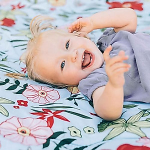Little Unicorn 5'x5' Outdoor Family Picnic & Beach Blanket | Durable & Water-Resistant Fabric | Compact Fold & Easily Wipes Clean | Zipper Pocket (Primrose Patch)