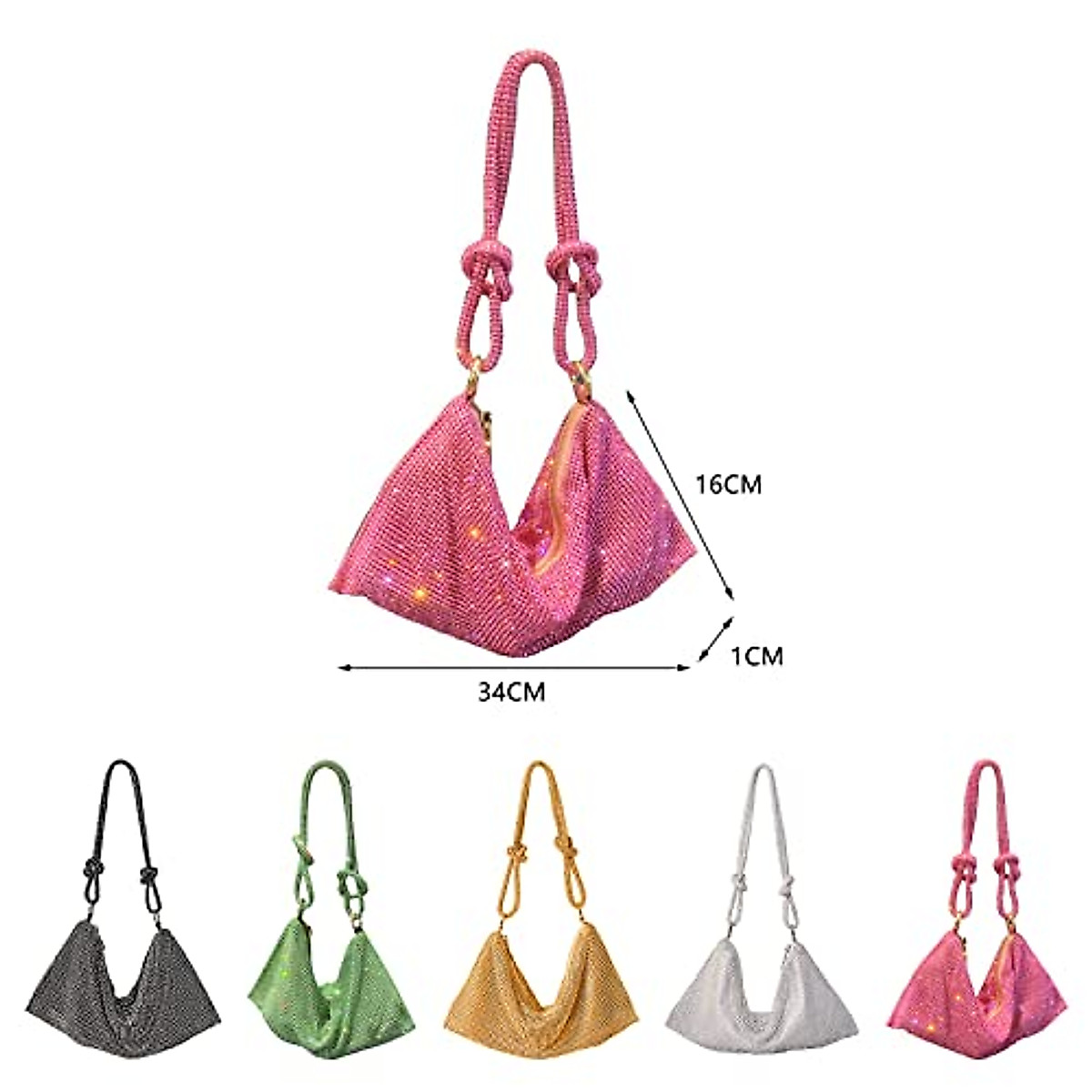 MSUIINT Rhinestone Purses for Women, Chic Sparkly Evening Handbag Bling Hobo Bag Shiny Silver Clutch for Party Wedding, Rose