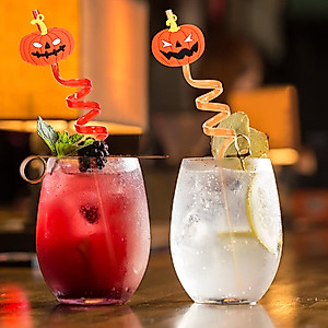 24 Pack of Cocktail Stirrers Curved Straws, Clear Reusable Pumpkin Witch Spider Pattern Drinking Straws for Halloween Party Decoration Supplies Birthday Party Favors, 8 Styles