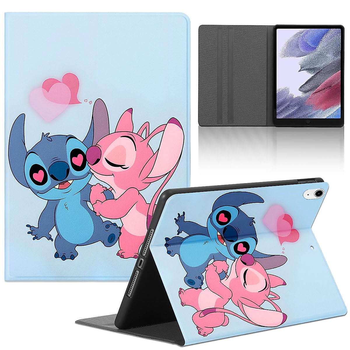 Cute Cartoon Blue Case for iPad 10th Generation 2022 Case 10.9", Kawaii Anime Character Kiss Heart Printed Leather Stand Folio Cover for Women Girls Kids, Soft TPU Protective for iPad10 A2696 A2757